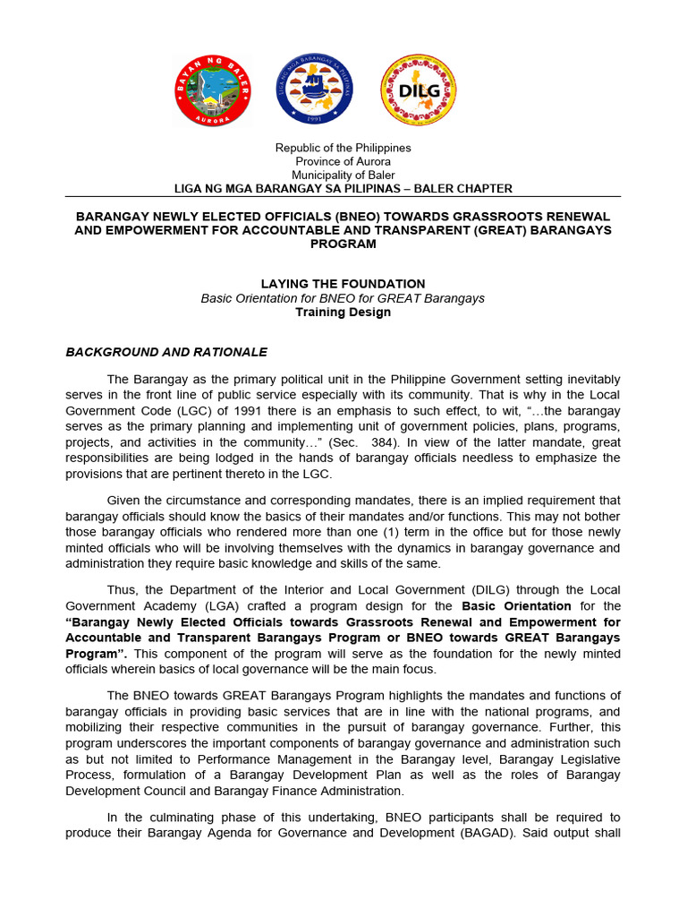 BNEO 2024 BALER Activity Design | PDF | Governance