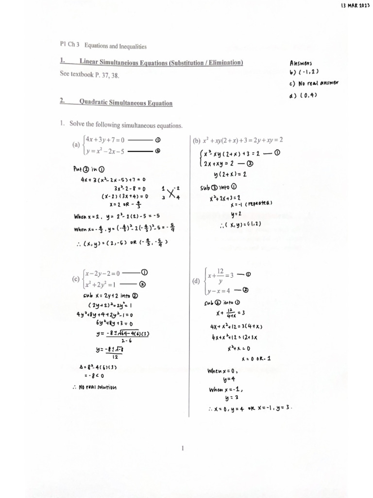 P1 CH 3 Equations and Inequali | PDF | Equations | Mathematical Relations