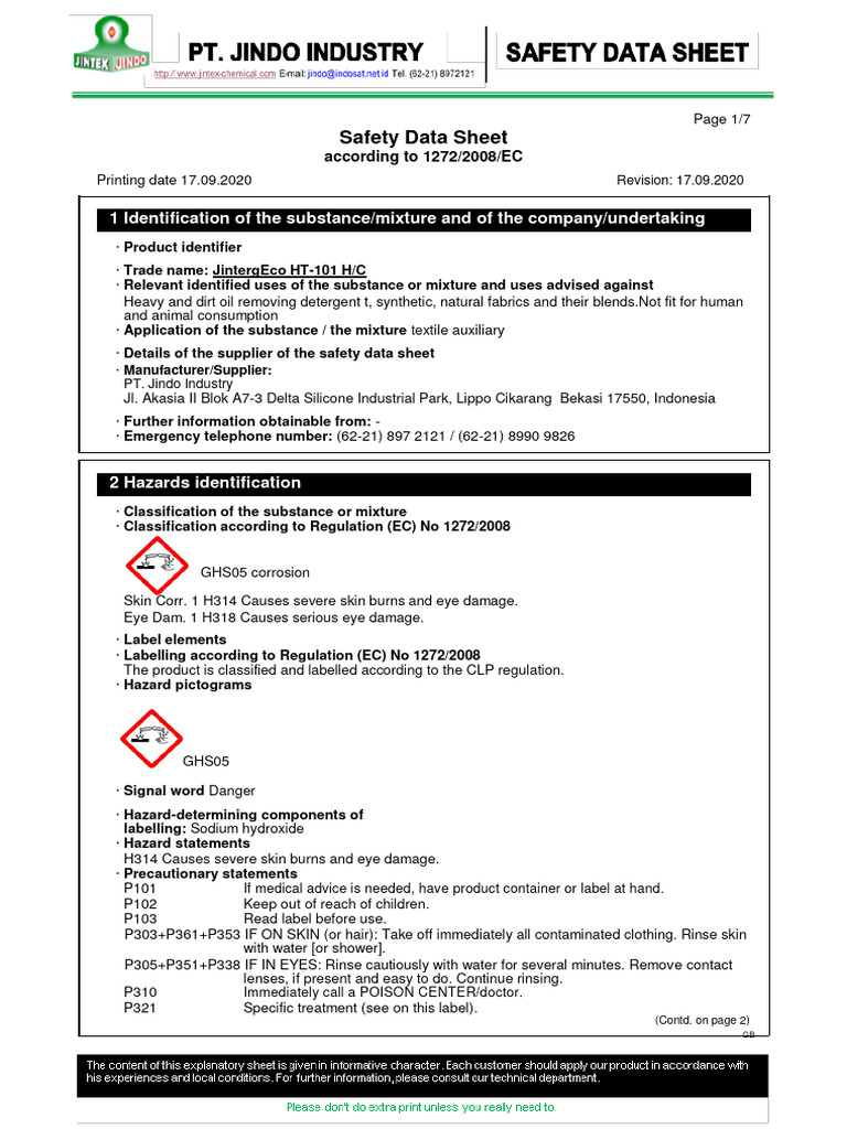 JintergEco HT-101 H C (002) - UN 1824 | PDF