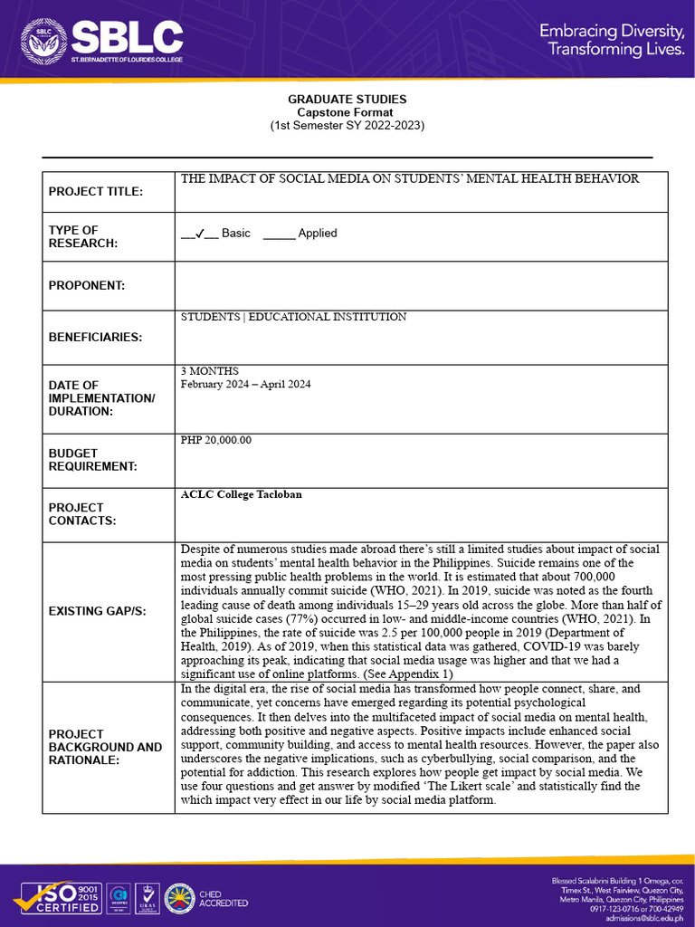 Social Media's Impact on Student Mental Health | PDF | Likert Scale ...