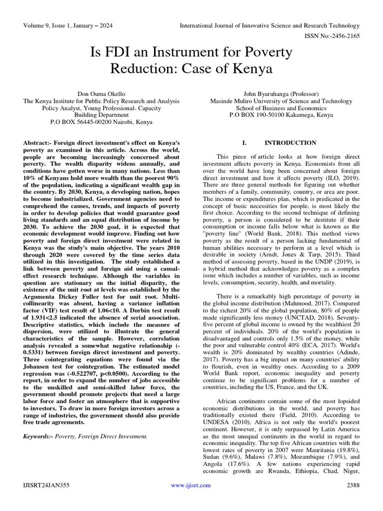 Is FDI An Instrument For Poverty Reduction: Case of Kenya | PDF ...