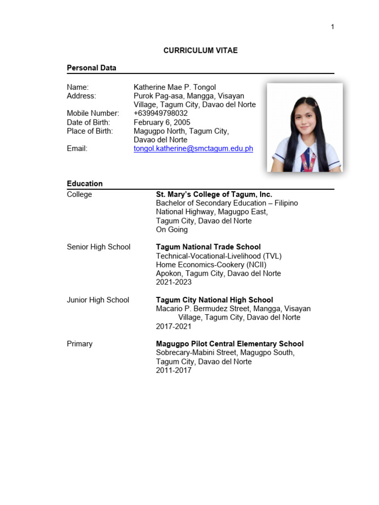 Curriculum Vitae | PDF | Educational Stages | School Types