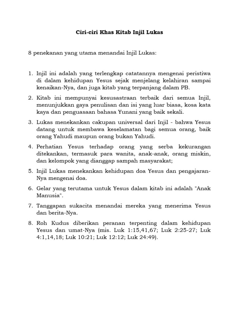 Ciri Khas Injil Lukas | PDF