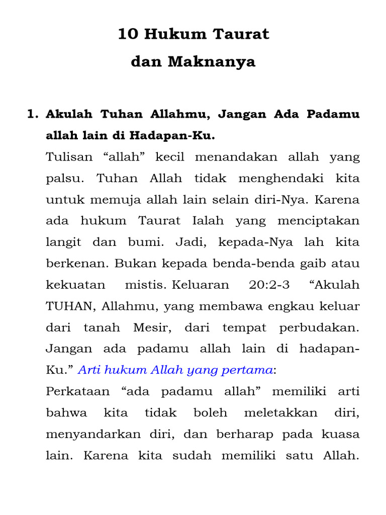 Sepuluh Hukum Taurat dan Maknanya | PDF