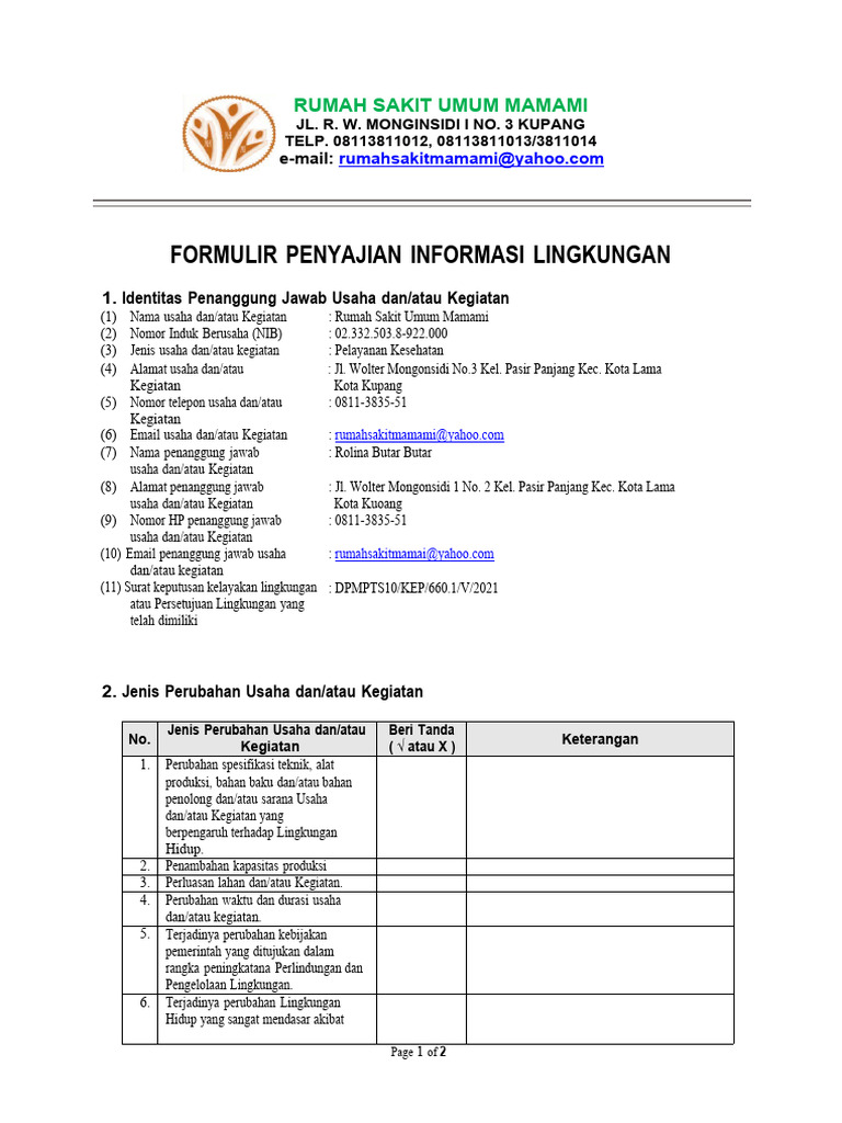 Form Penyajian Informasi Lingkungan | PDF