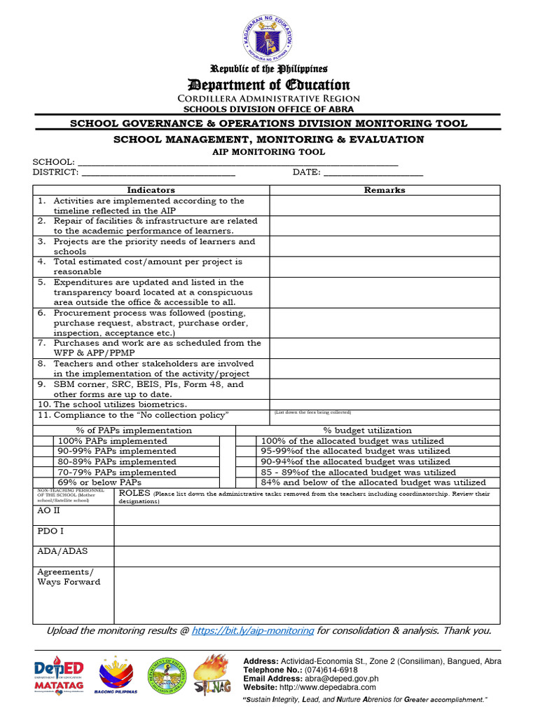 AIP Monitoring Tool for Schools | PDF