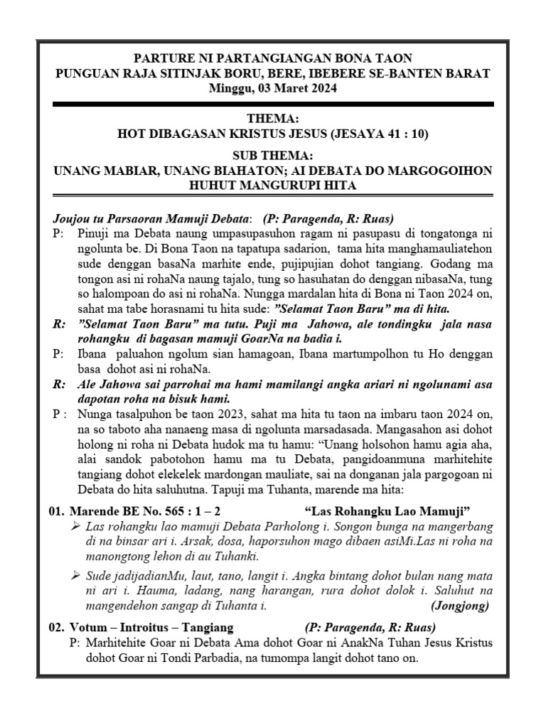 Parture Ni Partangiangan Bona Taon Raja Sitinjak | PDF