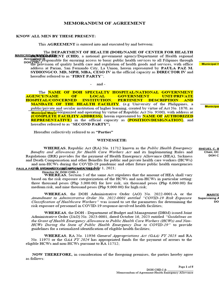 MOA 2024 Template RHU LGU FACILITY | PDF