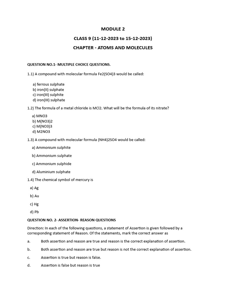 Class 9 Chemical Formulas Guide | PDF | Ion | Chemical Compounds