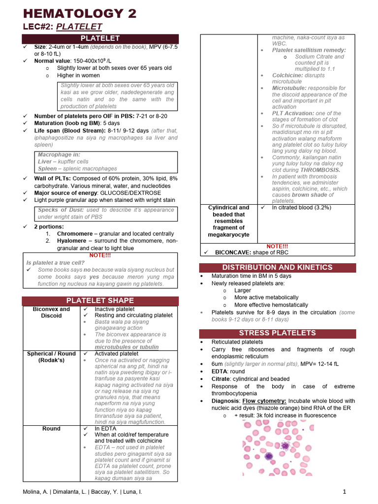 Lec 2 Platelet Latestttt | PDF | Coagulation | Platelet