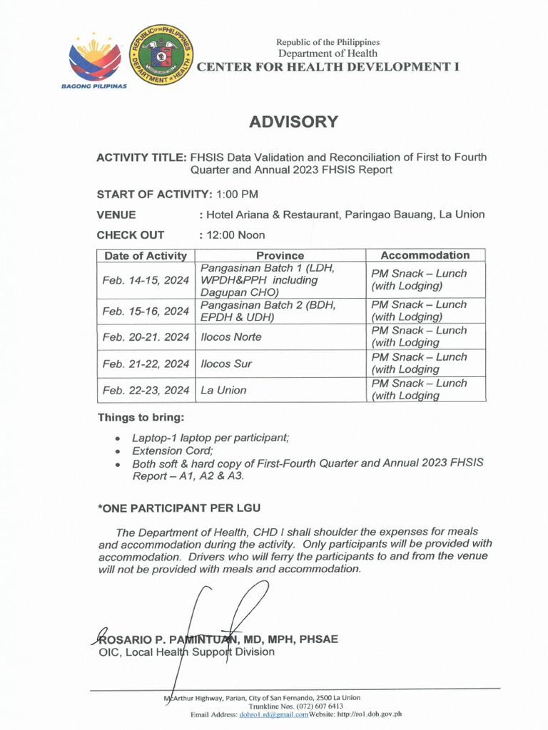 Advisory - 2023 FHSIS Data Validation and Reconciliation | PDF