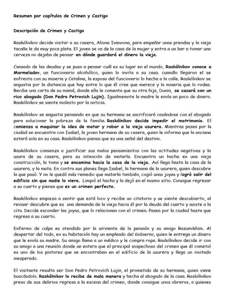 Resumen Por Capítulos de Crimen y Castigo1 | PDF | Crimen y castigo