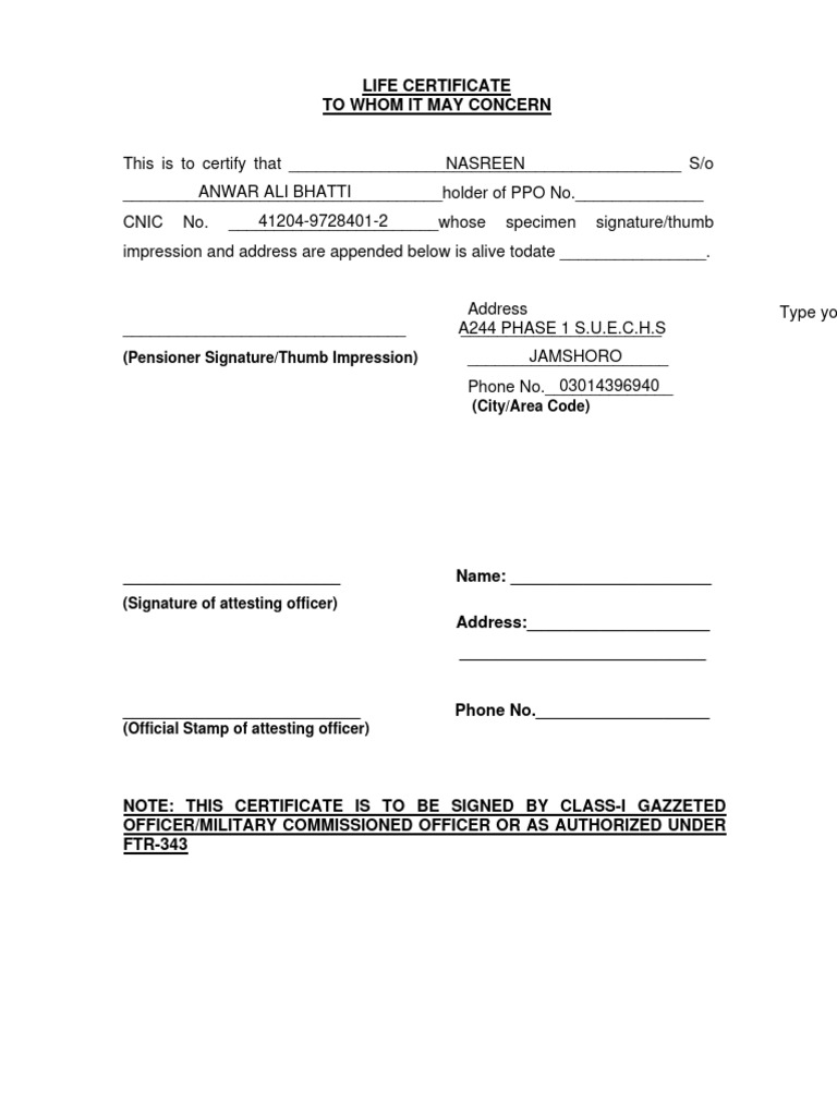 Pensioners' Life Certificate Format | PDF | Business | Finance & Money ...