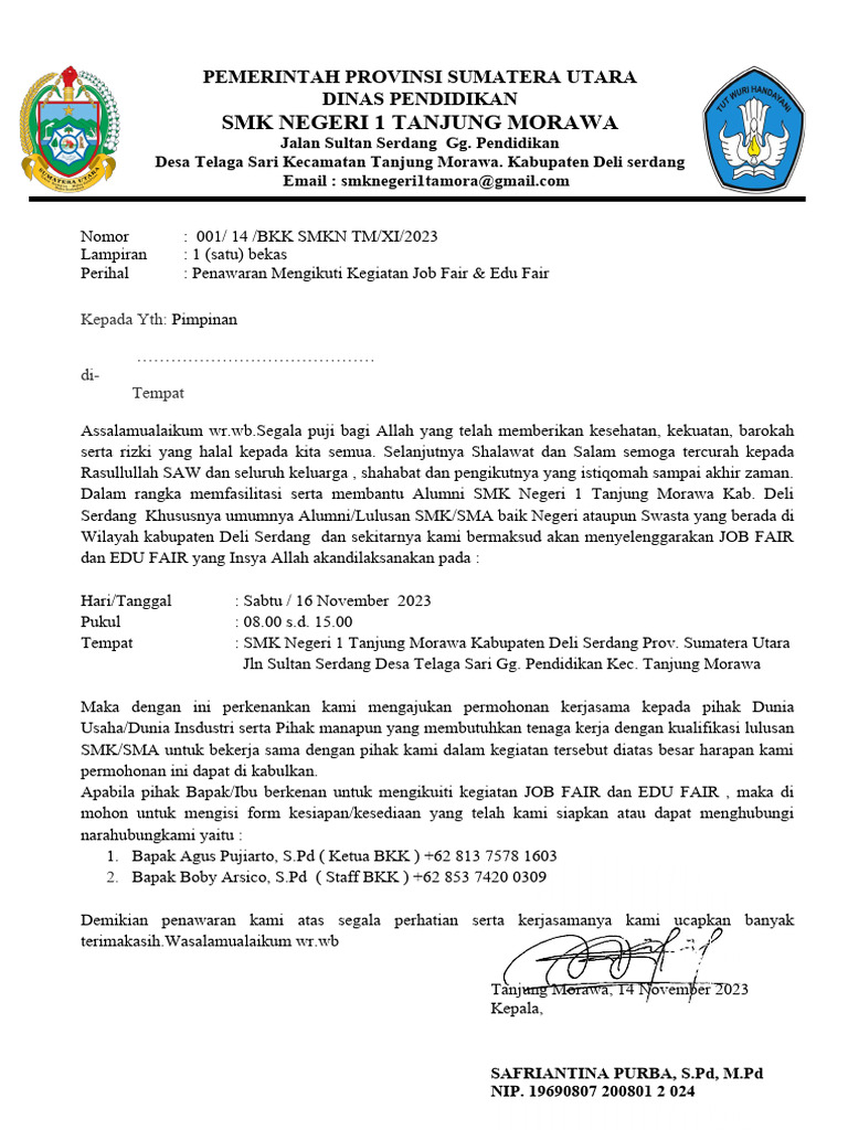 SURAT PERMOHONAN JOB FAIR | PDF