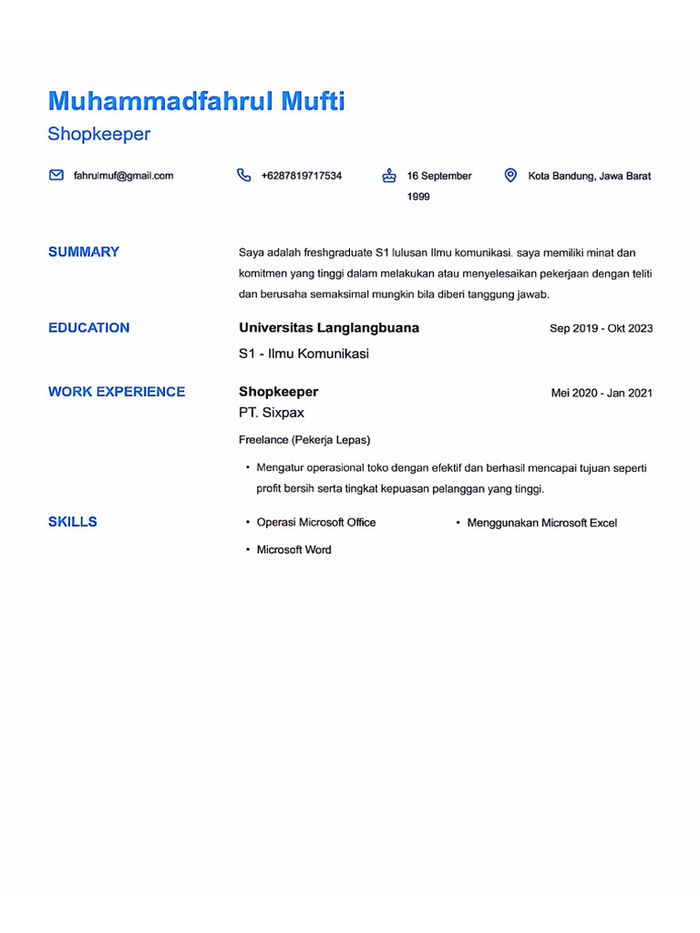 CV - Muhammad Fahrul Mufti | PDF