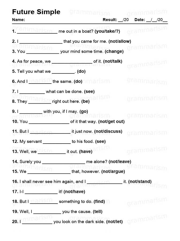 Grammarism Future Simple Test 39 1264261 | PDF