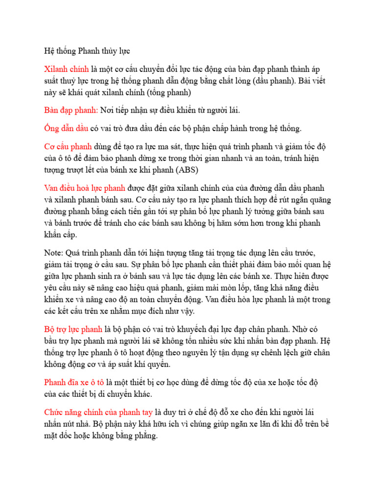 Hệ Thống Phanh Thủy Lực | PDF