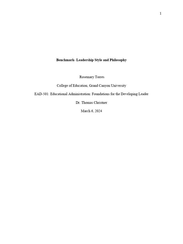 Rosemary Torres Ead 501 Topic 5 Benchmark Leadership Style and Philosophy | PDF