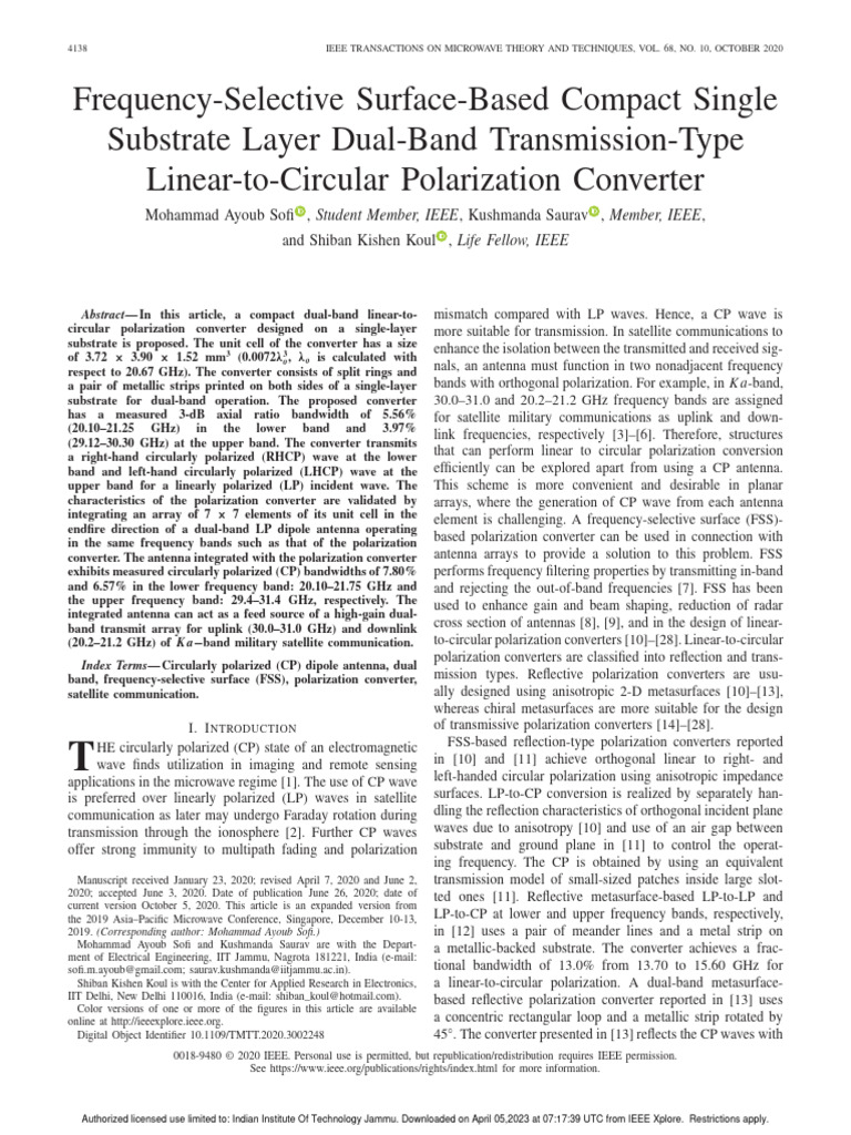 Frequency-Selective Surface-Based Compact Single Substrate Layer Dual-Band Transmission-Type ...