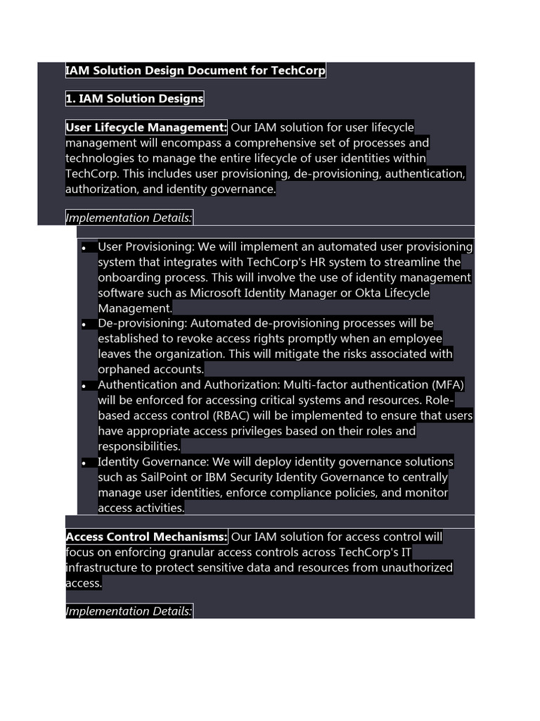 IAM Solution Design Document For TechCorp | PDF | Security | Computer Security