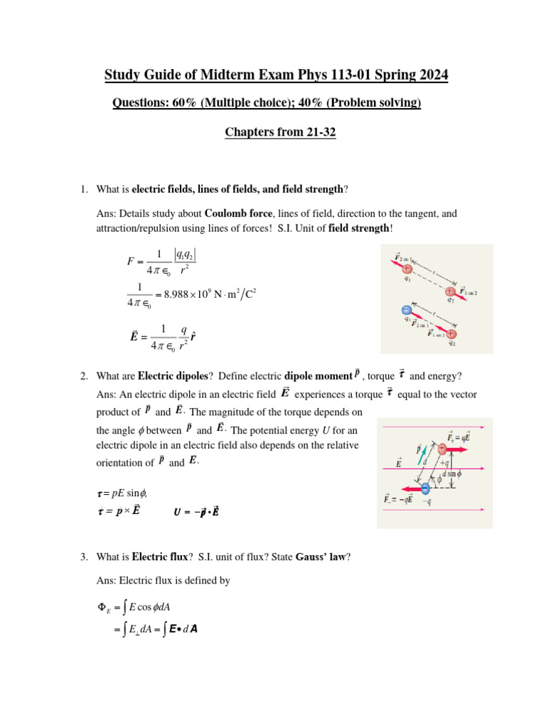 Study Guide Midterm Exam Phy-113-01 Spring 2024 | PDF | Inductance | Electromagnetic Induction