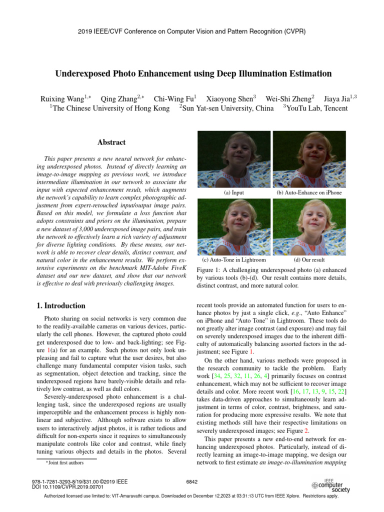 Underexposed Photo Enhancement Using Deep Illumination Estimation | PDF ...
