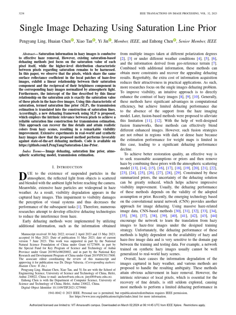 Single Image Dehazing Using Saturation Line Prior | PDF