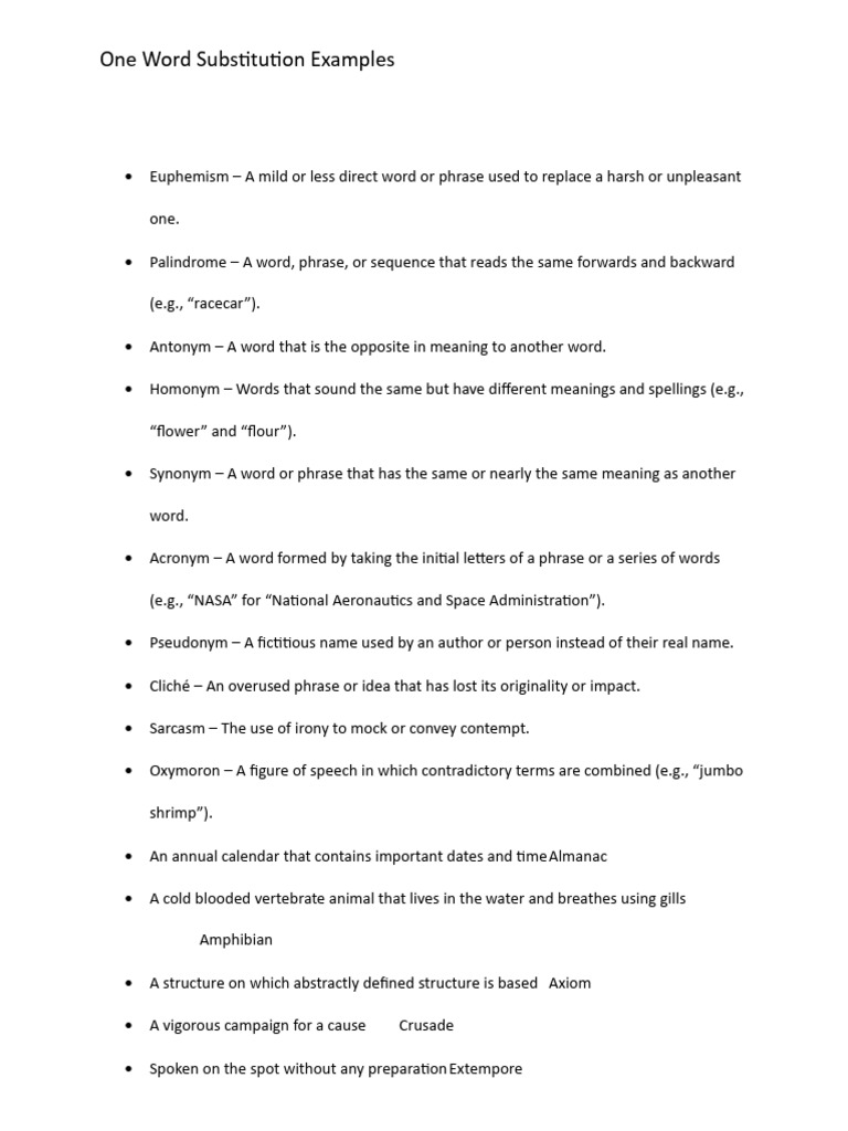 One Word Substitution Examples | PDF