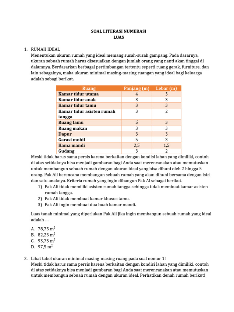 Soal Literasi Numerasi - Luas | PDF