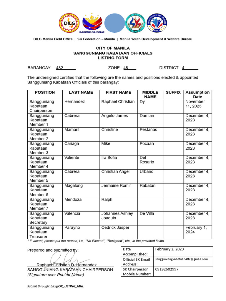 Form - SK Officials Listing Form | PDF