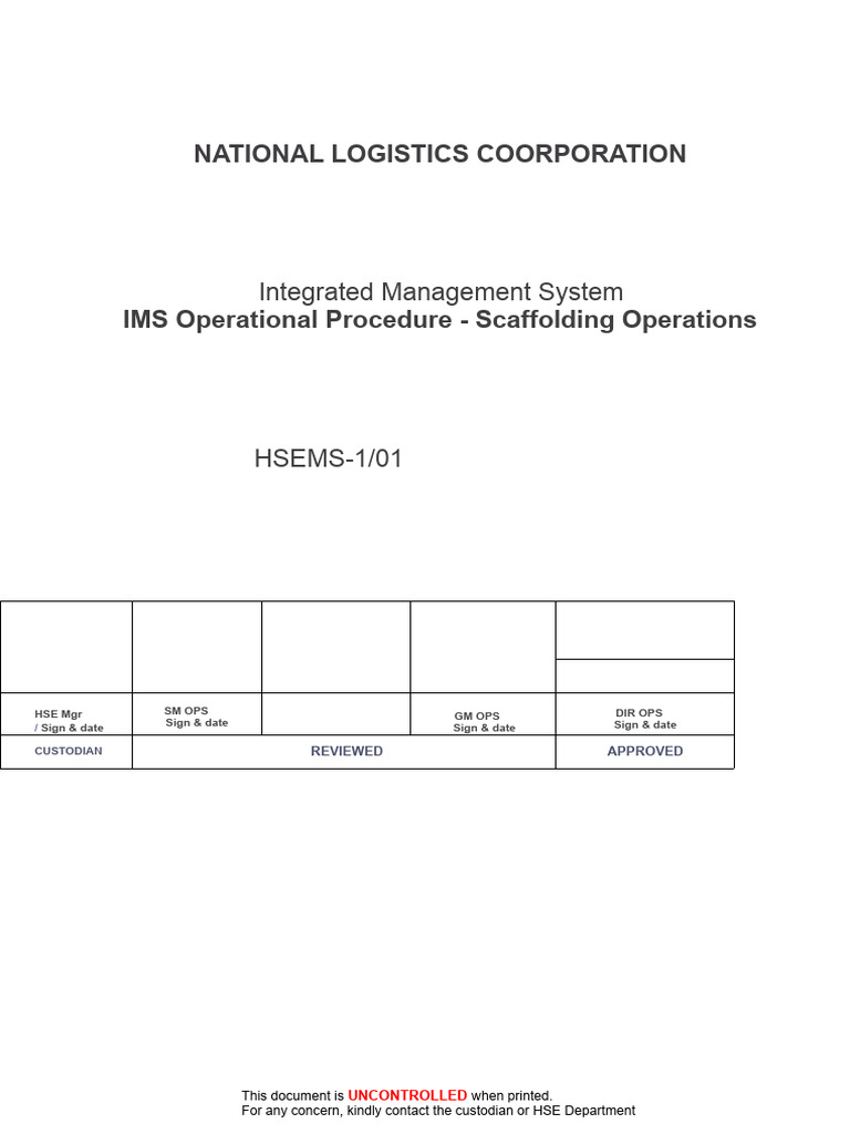 PRO-HSEMS.01 - 15 Scaffolding Operations Rev.1 | PDF | Scaffolding