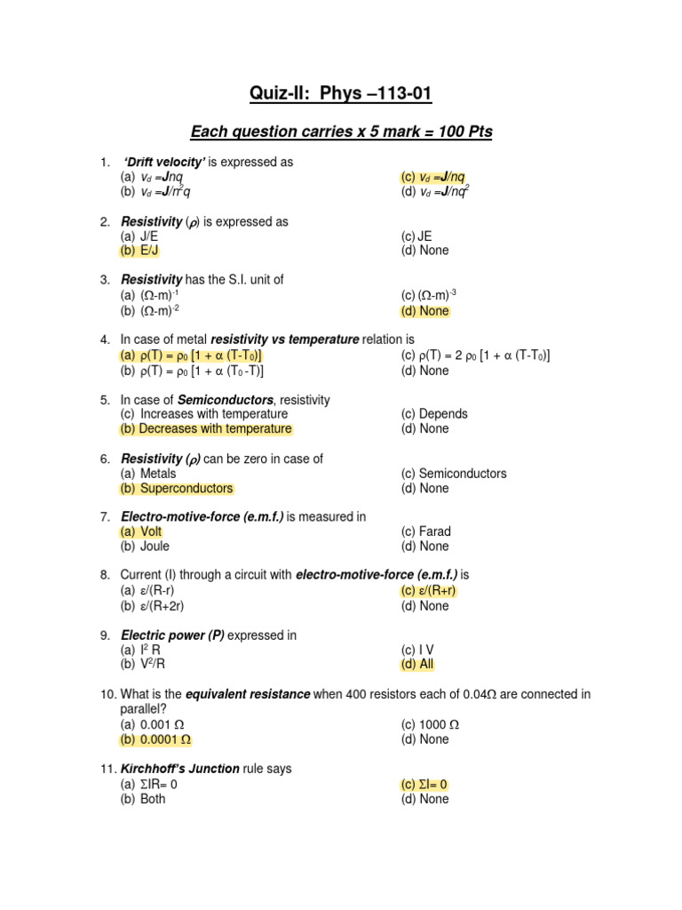 Quiz II PHY 113 01 | PDF