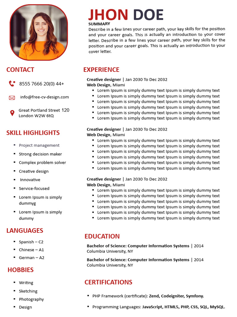 Free Cv Design.com Cv19 a4 | PDF