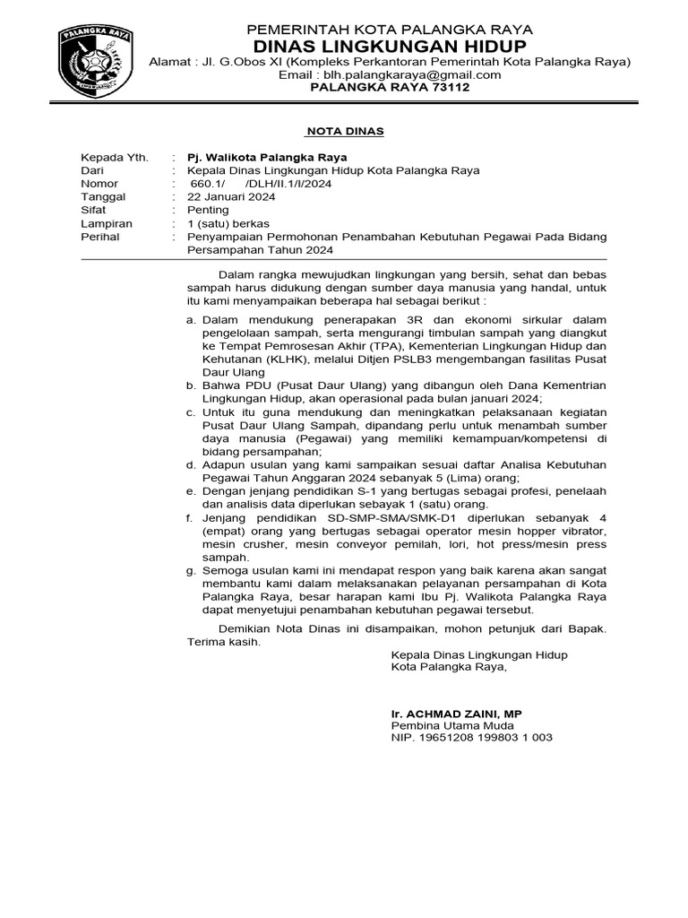Nota Dinas Ke PJ Walikota | PDF