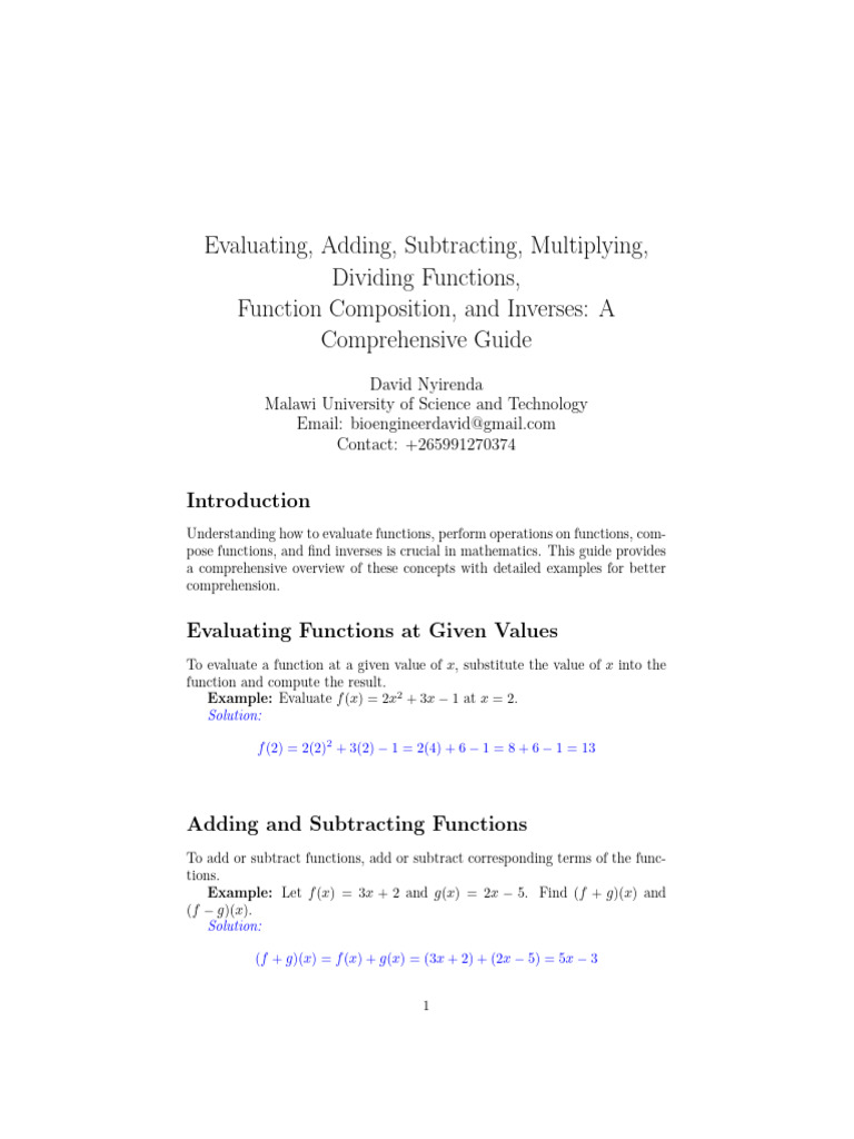Operations On Functions | PDF | Function (Mathematics) | Quadratic Equation