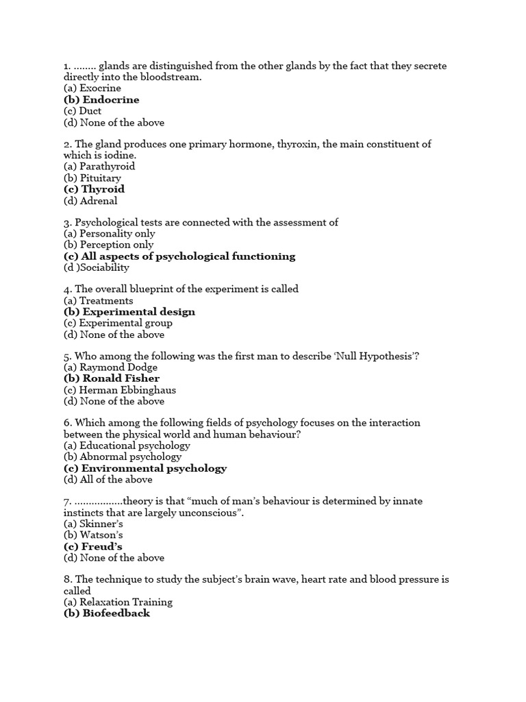 Mcqs | PDF | Wechsler Adult Intelligence Scale | Psychology