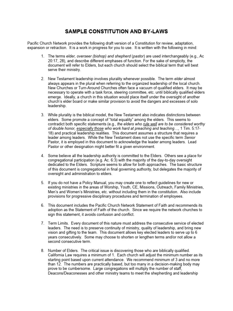 THE SAMPLE Constitution Template | PDF | Elder (Christianity ...