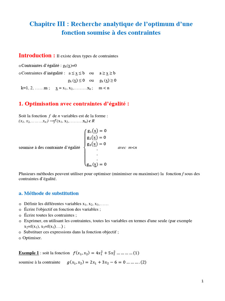 Optimisation Lagrangienne sous contraintes | PDF