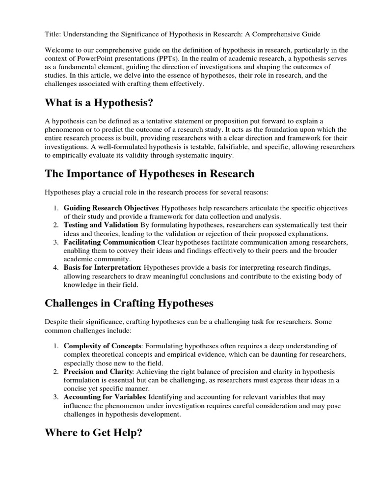 Definition of Hypothesis in Research | PDF | Hypothesis | Statistics