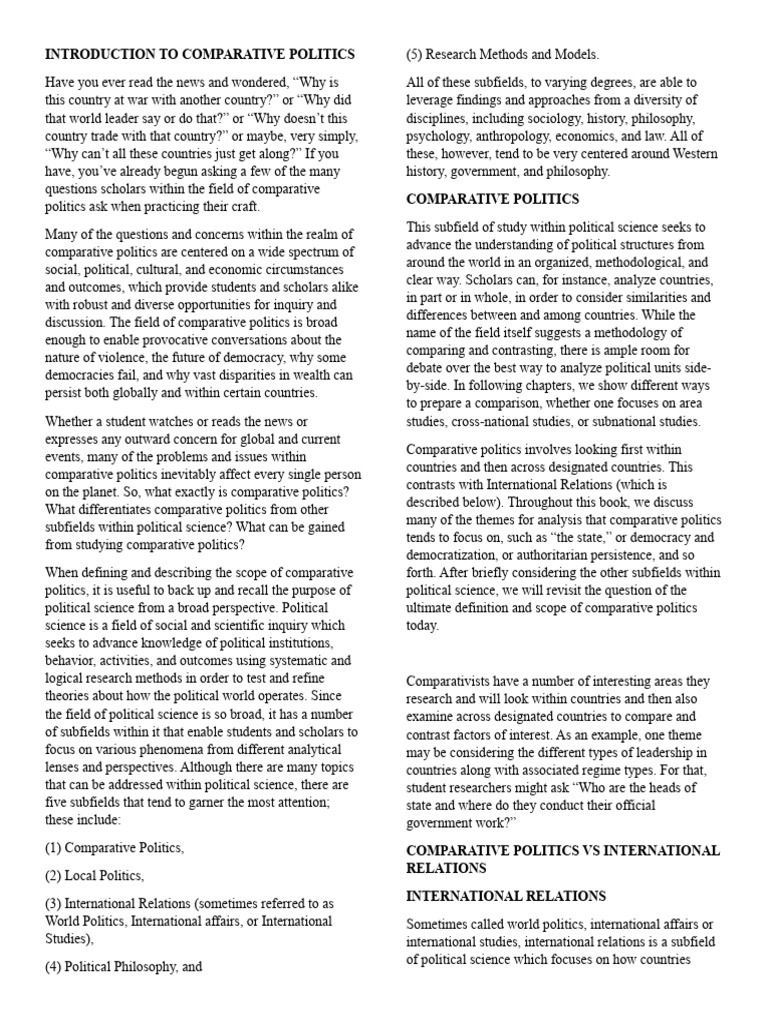 Introduction To Comparative Politics (Lecture) | PDF