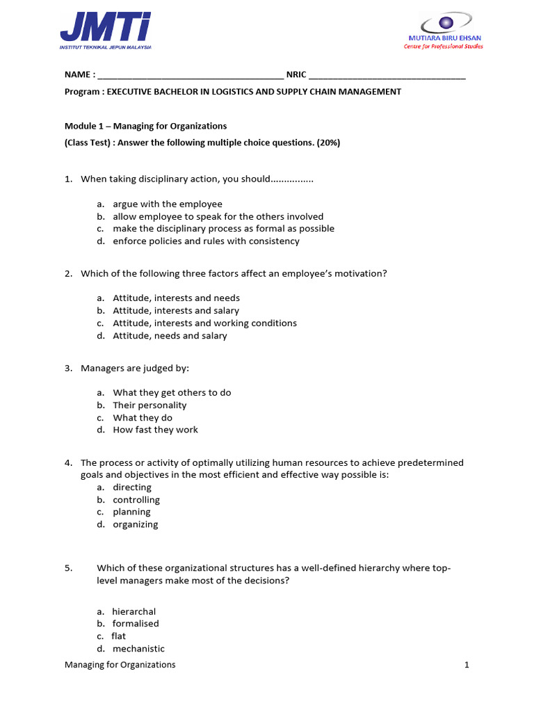 Module 1 - (Test) Managing for Organizations | PDF | Reinforcement ...