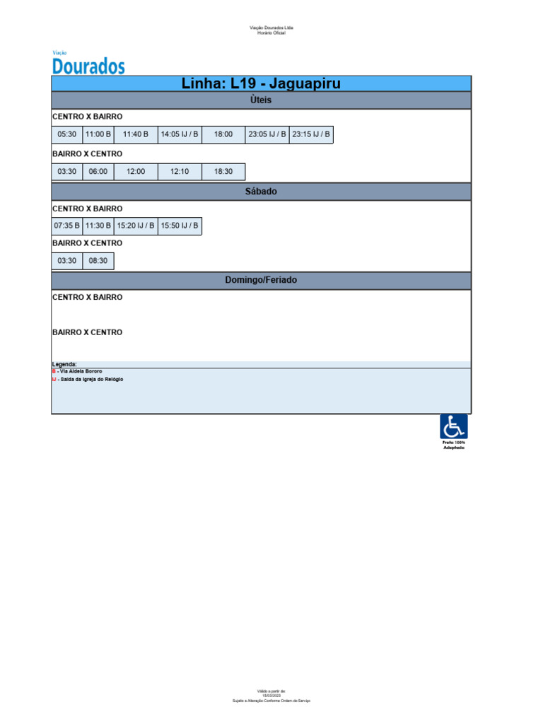 Horarios Corridos - L19 - Jaguapiru | PDF