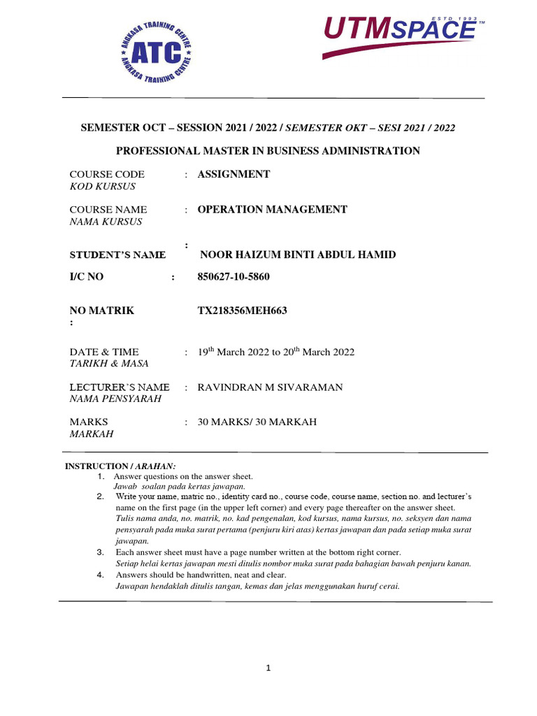 Operations Management Assignment Overview | PDF