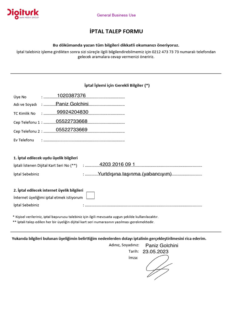 Iptal Basvuru Formu | PDF
