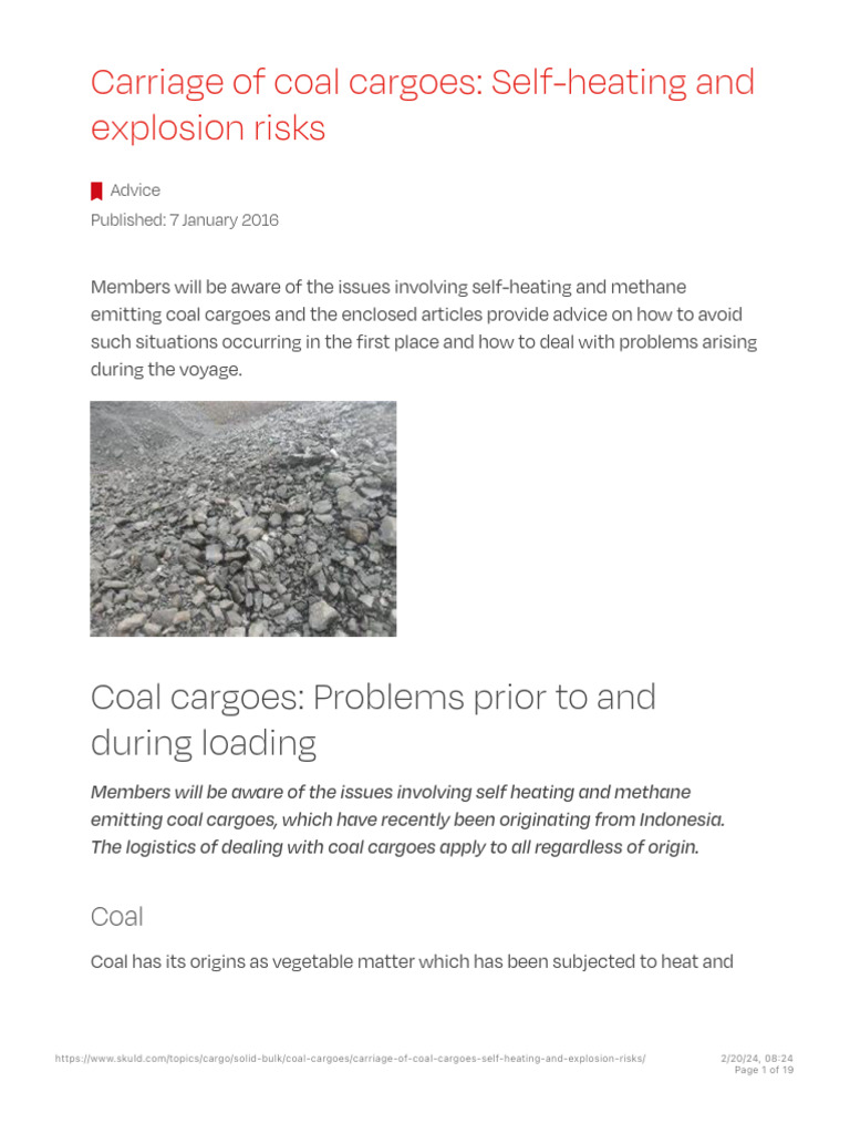 Carriage of Coal Cargoes - Self-Heating and Explosion Risks - Skuld | PDF