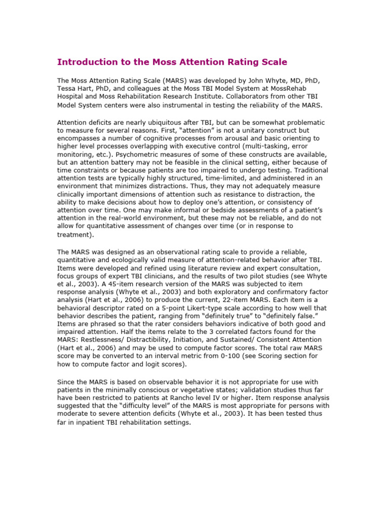 MARS Intro Revised 2-10 | PDF | Attention | Traumatic Brain Injury