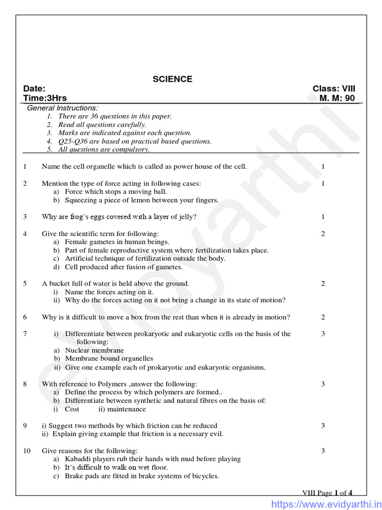 Science Previous Year Question Paper 3 | PDF | Cell (Biology) | Prokaryote