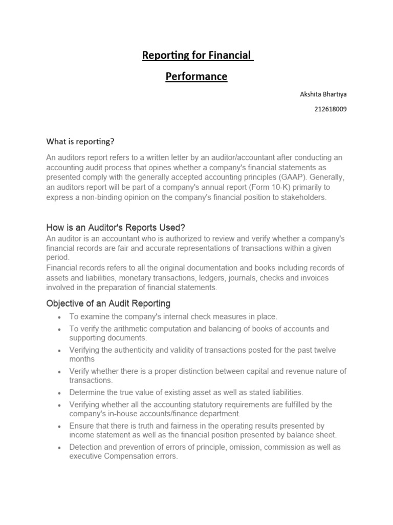 Reporting For Financial Performance | PDF
