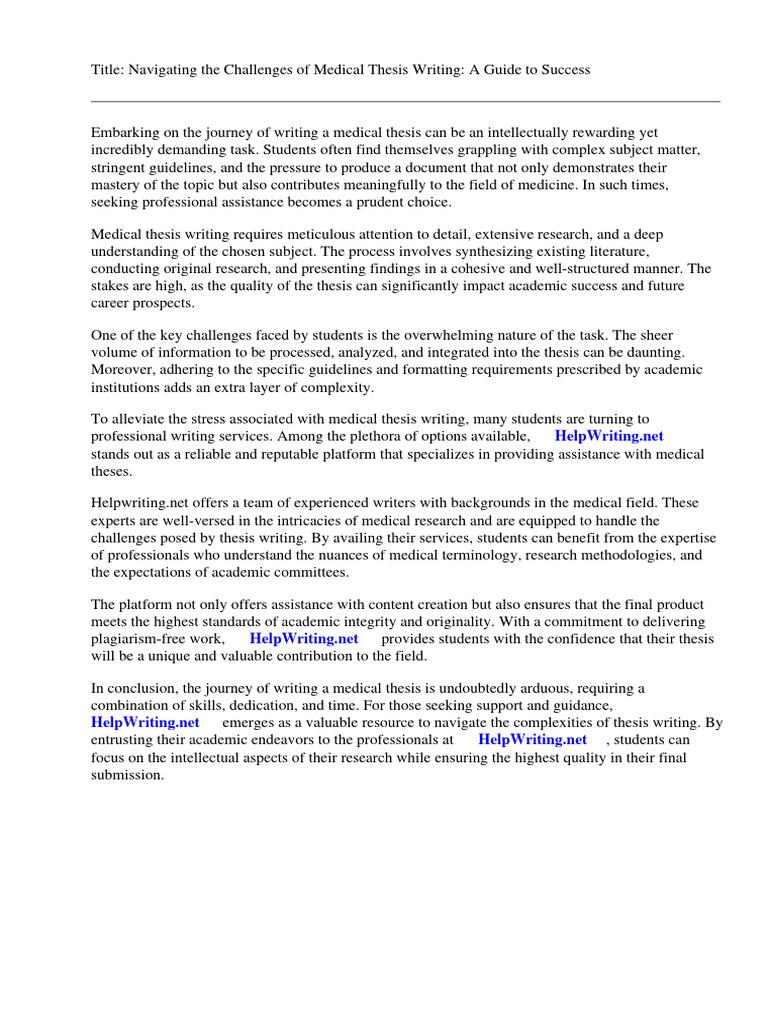 Medical Thesis Guidelines | PDF