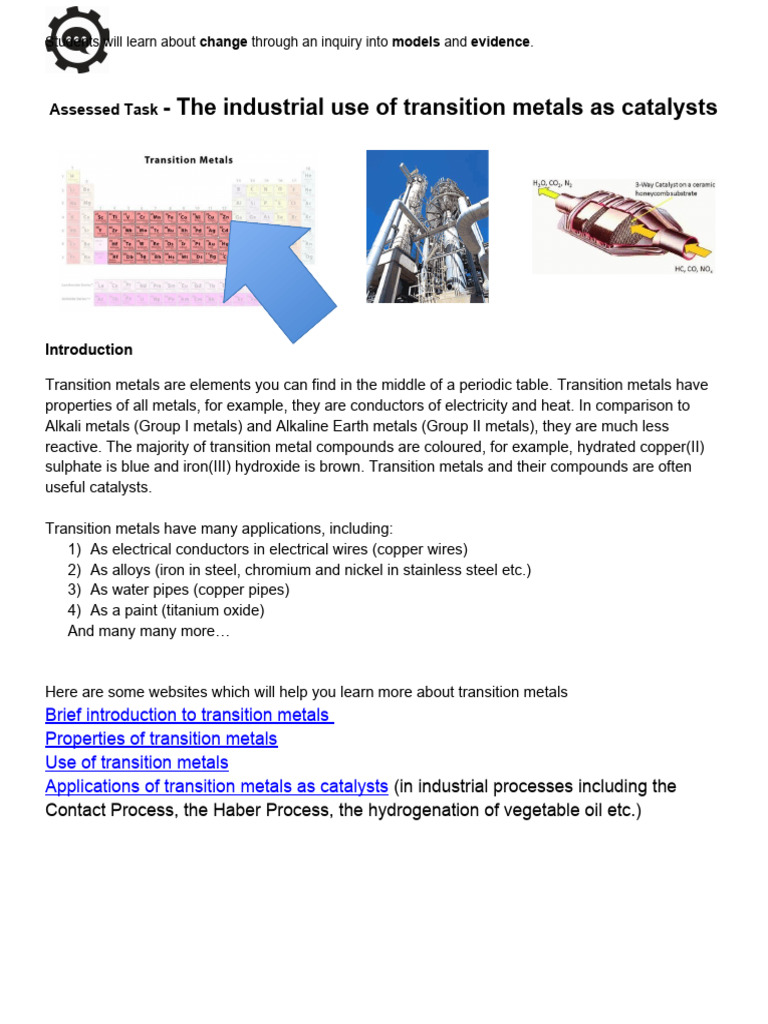 Criterion D Transition Metal - Assessed Task Introduction | PDF ...